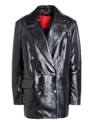 MAXCO. Leather Double-breasted Blazer - Black