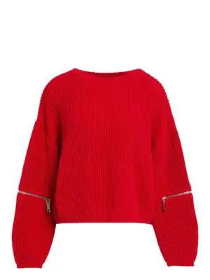 MAXCO. Max&co. Long Sleeve Crew Neck Sweater With Zip Detail - Red