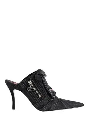 DIESEL® Pointed-toe Denim Mules - Black