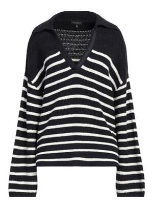 Rag & Bone Striped Long Sleeve V-neck Knit Sweater - Black