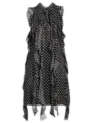 BURBERRY Burberry Polka Dot High Neck Ruffled Metallic Trim Dress