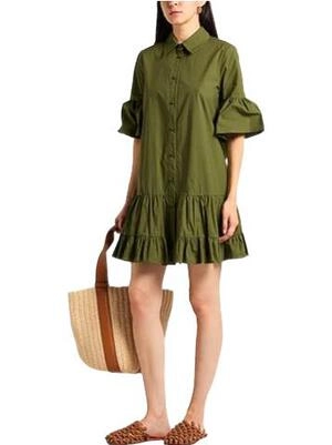 GANNI Sleeveless Square Neck Dress - Green
