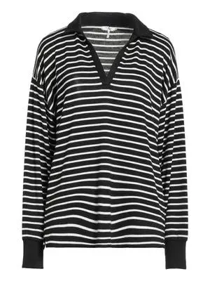 Rag & Bone Striped Knit Sweater With Camp Collar - Black
