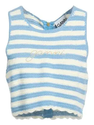 GANNI Striped Crochet Vest - Blue