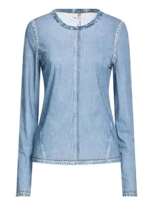 Rag & Bone Long-sleeve Mesh Top With Denim Effect - Blue