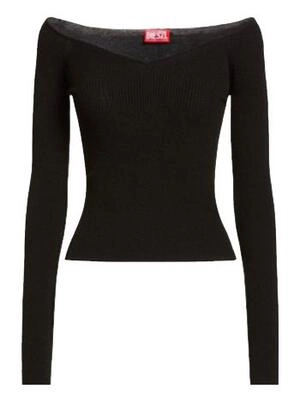 DIESEL® Ribbed-knit V-neck Long Sleeve Sweater - Black