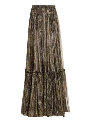 Saint Laurent Pleated Maxi Skirt With Paisley Print - Brown