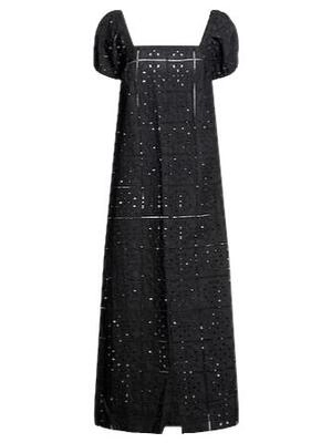 GANNI Ganni Short Sleeve Square Neck Lace Dress