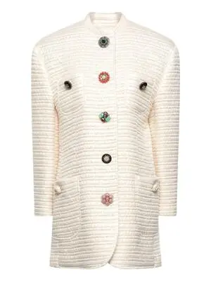 Dolce & Gabbana Long Sleeve Crepe Jacket With Tiered Crystals - White