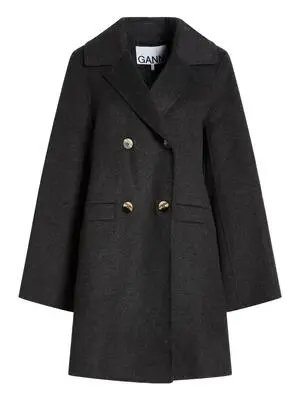 GANNI Classic Double-breasted Overcoat - Black