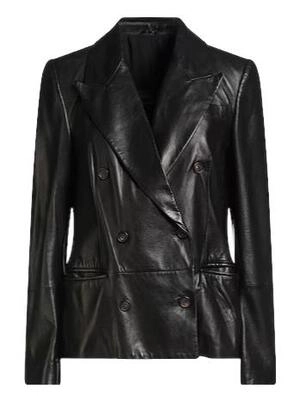 Brunello Cucinelli Double-breasted Leather Suit Jacket - Black
