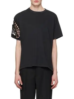 MISBHV Crochet-panelled Spider Web Pattern T-shirt - Black