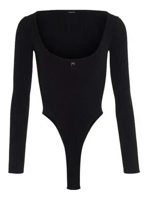 MUGLER Logo-plaque Ribbed Bodysuit - Black