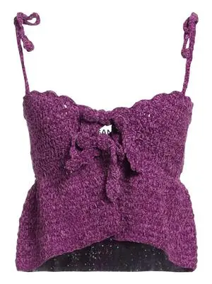 GANNI Ganni Cropped Knit Top With Deep V Neckline And Tie Detail Red