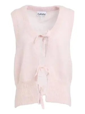 GANNI Sleeveless Tie-up Knit Vest With Embroidered Logo - Pink