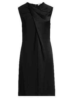 Burberry Sleeveless Crewneck Draped Crepe Satin Dress - Black