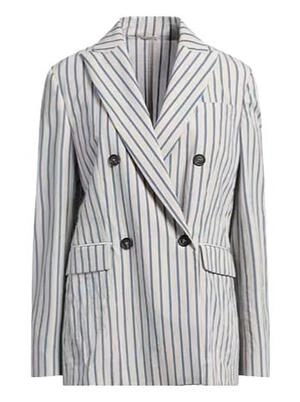 Brunello Cucinelli Double-breasted Striped Suit Jacket - Gray