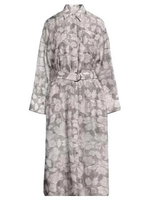 Brunello Cucinelli Printed Long Sleeve Shirt Dress - Gray