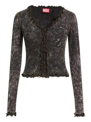 DIESEL® Tie-dye Long-sleeve T-shirt With Ruffle Trim - Black
