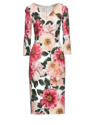 Dolce & Gabbana Floral Print V-neck 3/4 Sleeve Midi Dress - Multicolor
