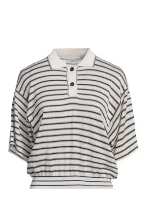 BRUNELLO CUCINELLI Brunello Cucinelli Striped Polo Collar Short Sleeve Top