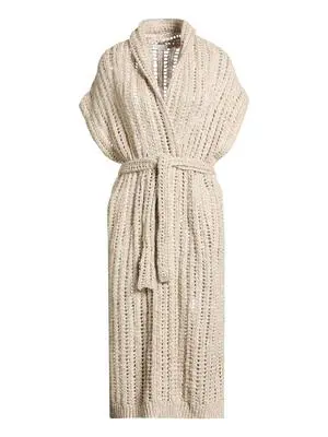 Brunello Cucinelli Long Crochet Cardigan With Belt And Sequins - Nude