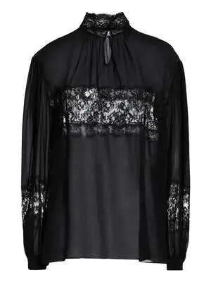 Dolce & Gabbana High Neck Lace Trimmed Blouse - Black