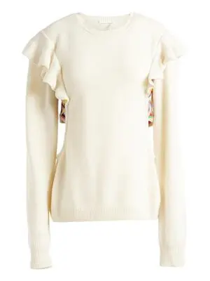Chloé Crew Neck Sweater With Ruffled Design - White