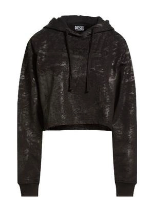 DIESEL® Cropped Metallic French Terry Hoodie - Black