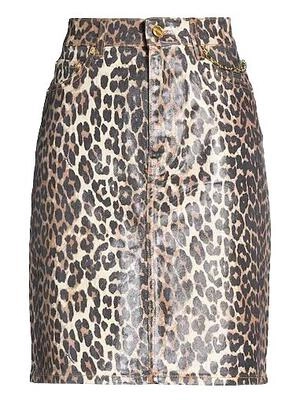 GANNI Leopard Print Coated Denim Pencil Skirt - Gray
