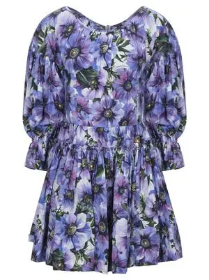Dolce & Gabbana Floral Print Long Sleeve Flare Dress - Blue
