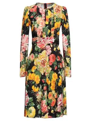 Dolce & Gabbana Long Sleeve Floral Print Crepe Dress - Multicolor