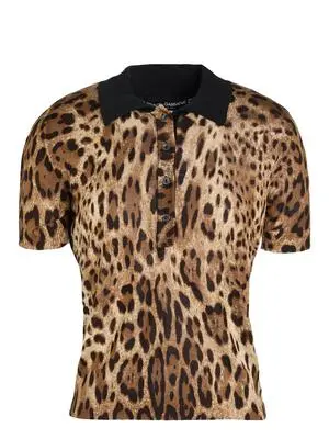 DOLCE & GABBANA Dolce & Gabbana Leopard Print Knit Short Sleeve Polo
