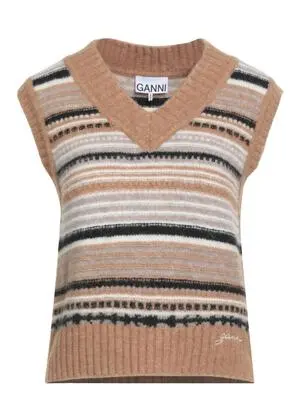 GANNI Sleeveless V-neck Pullover With Embroidered Logo - Nude