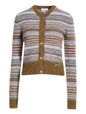 GANNI Ganni Striped Button-Front Cardigan Gray