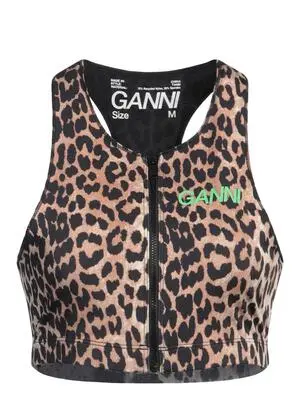 GANNI Ganni Leopard Print Sports Top With Zip Closure