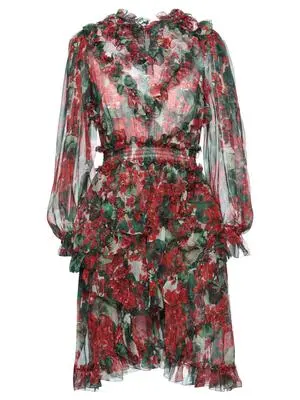 Dolce & Gabbana Floral Print Long Sleeve Dress - Red