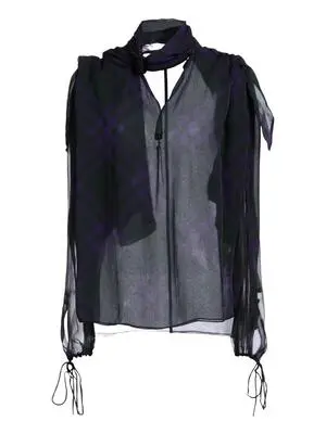 Burberry Plaid V-neck Long Sleeve Blouse - Black
