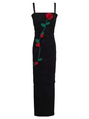 Dolce & Gabbana Sleeveless Appliquéd Square Neck Dress - Black