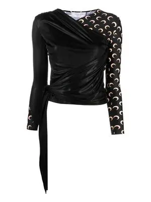 MARINE SERRE Regenerated Panelled Draped Jersey Top - Black