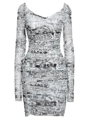 Dolce & Gabbana Long Sleeve Slim-fit Printed Tulle Dress - Gray