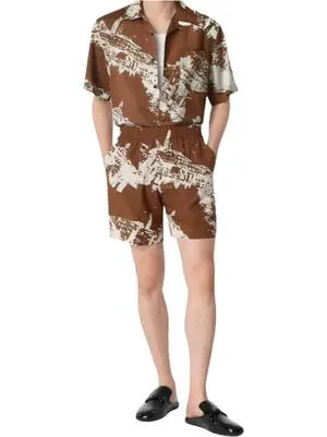 Bottega Veneta Italian Postcard Silk Shorts - Pecan/dove