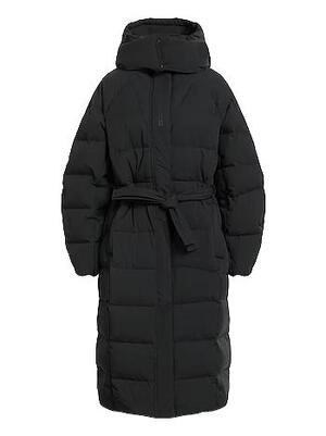 GANNI Long Goose Down Jacket With Detachable Hood And Belt - Black