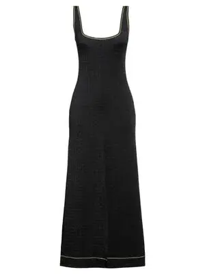 GANNI Ganni Fitted Embroidered Round Neck Sleeveless Maxi Dress