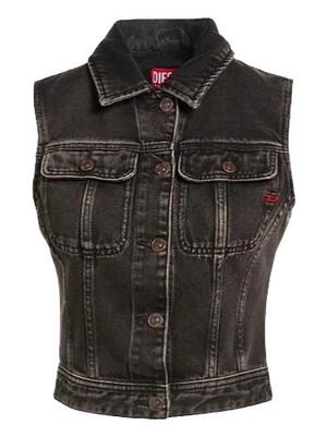 DIESEL® Sleeveless Denim Vest With Button Fastenings And Flap Pockets - Black