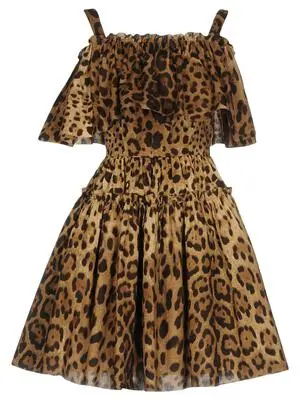 Dolce & Gabbana Leopard Print Short Sleeve Dress - Brown