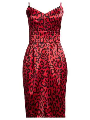 Dolce & Gabbana Leopard Print Sling Bodycon Dress - Red