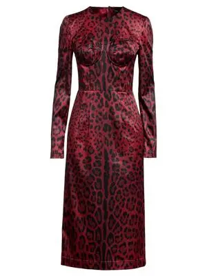 Dolce & Gabbana Leopard Print Fitted Midi Dress - Red