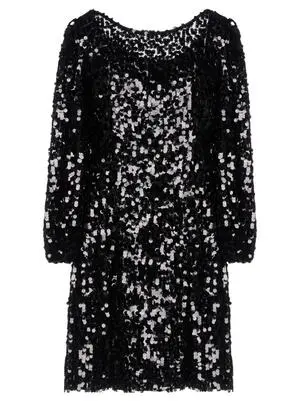 Dolce & Gabbana Sequined Mesh Long-sleeve Dress - Black