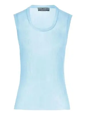 Dolce & Gabbana Sleeveless Metallic Jersey Top - Blue